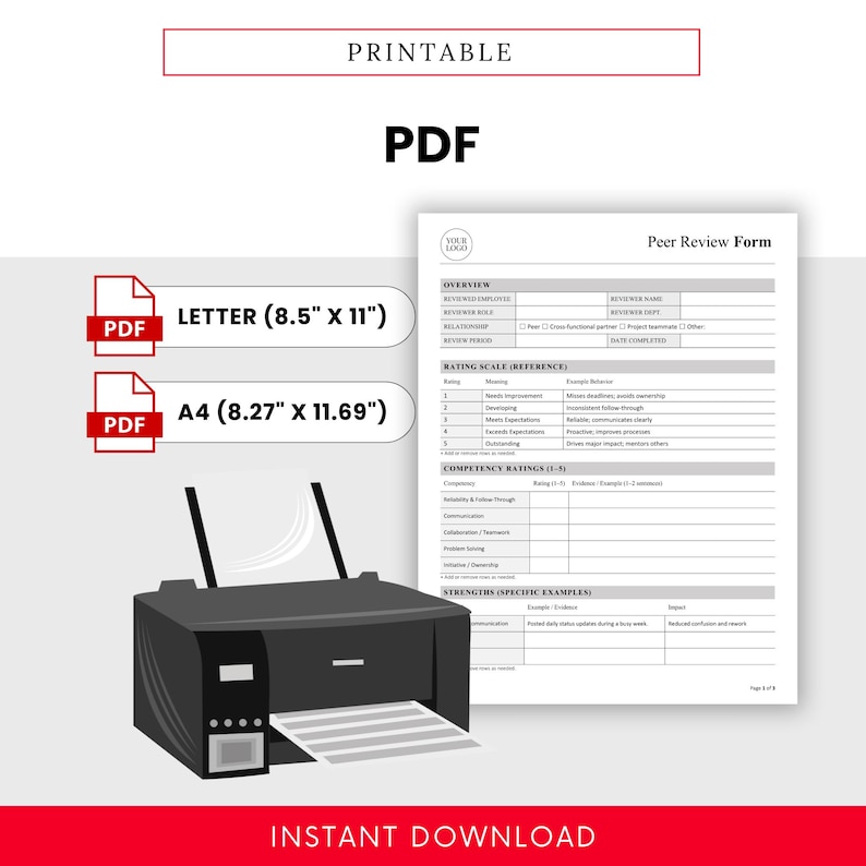 Simple Peer Review Form Template – Word & PDF, A4 + US Letter - Etsy