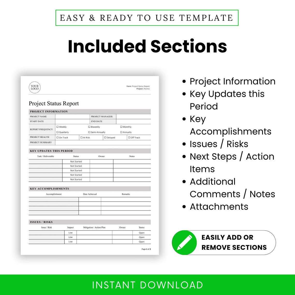 Simple Project Status Report Template (word, PDF) | Project Update ...