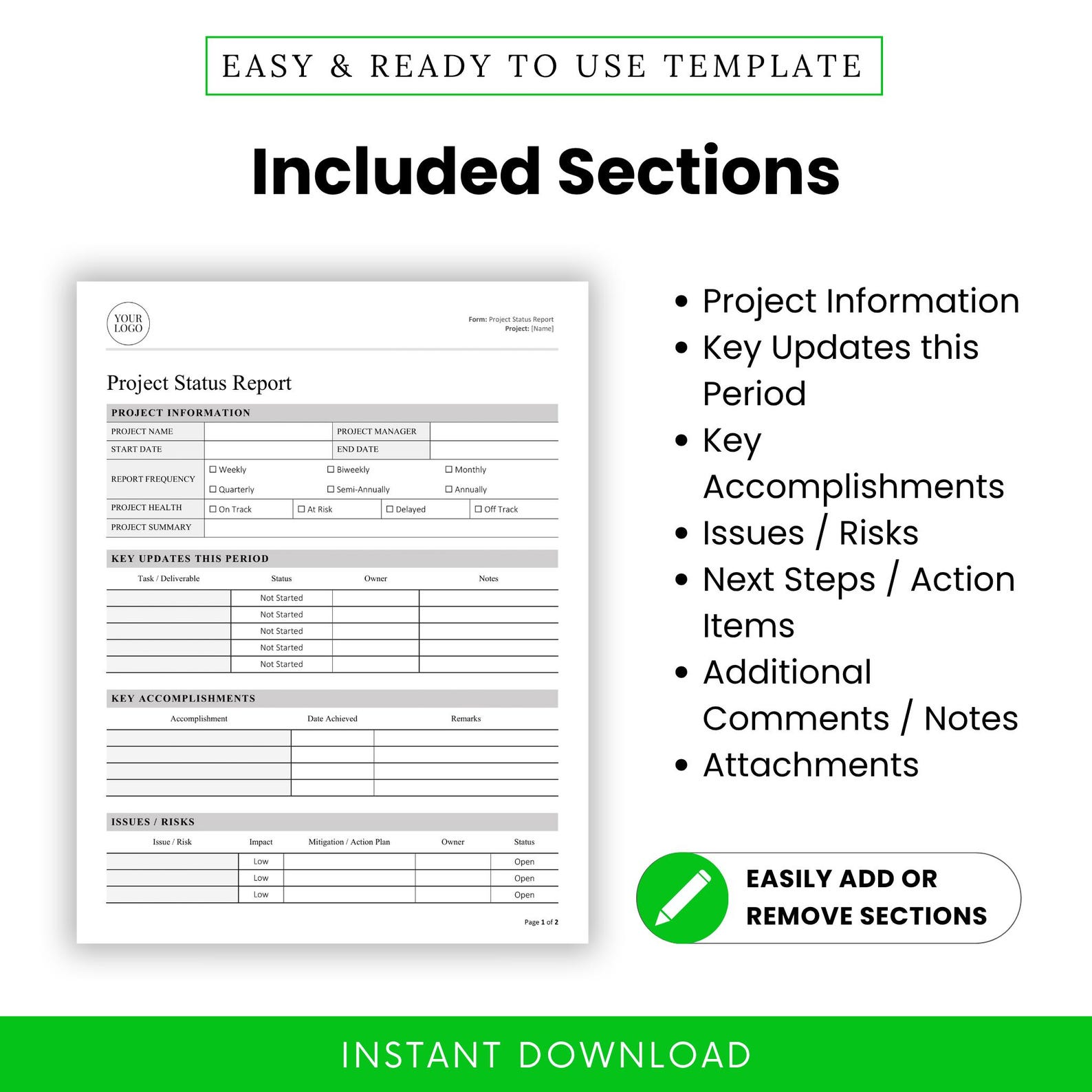 Simple Project Status Report Template (word, PDF) | Project Update ...