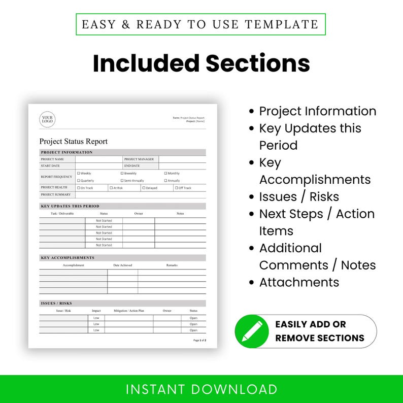 Simple Project Status Report Template (word, PDF) | Project Update Template, Progress Report ...