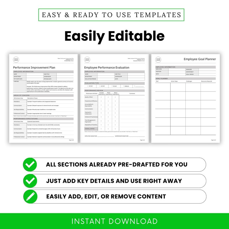 Employee Performance Templates Bundle (word & PDF) | Simple Performance ...