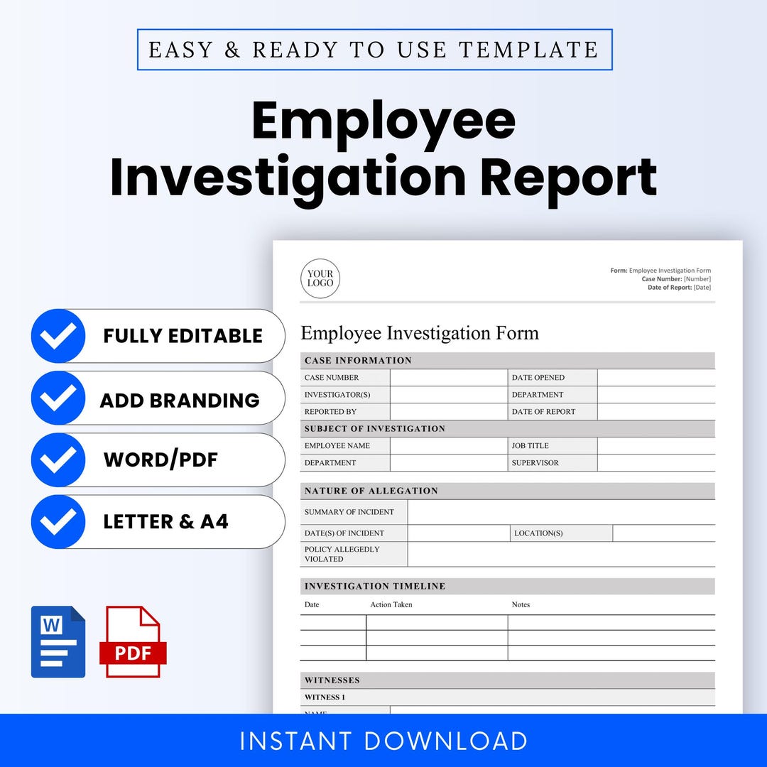 Employee Investigation Report Template (word, PDF) | Employee ...