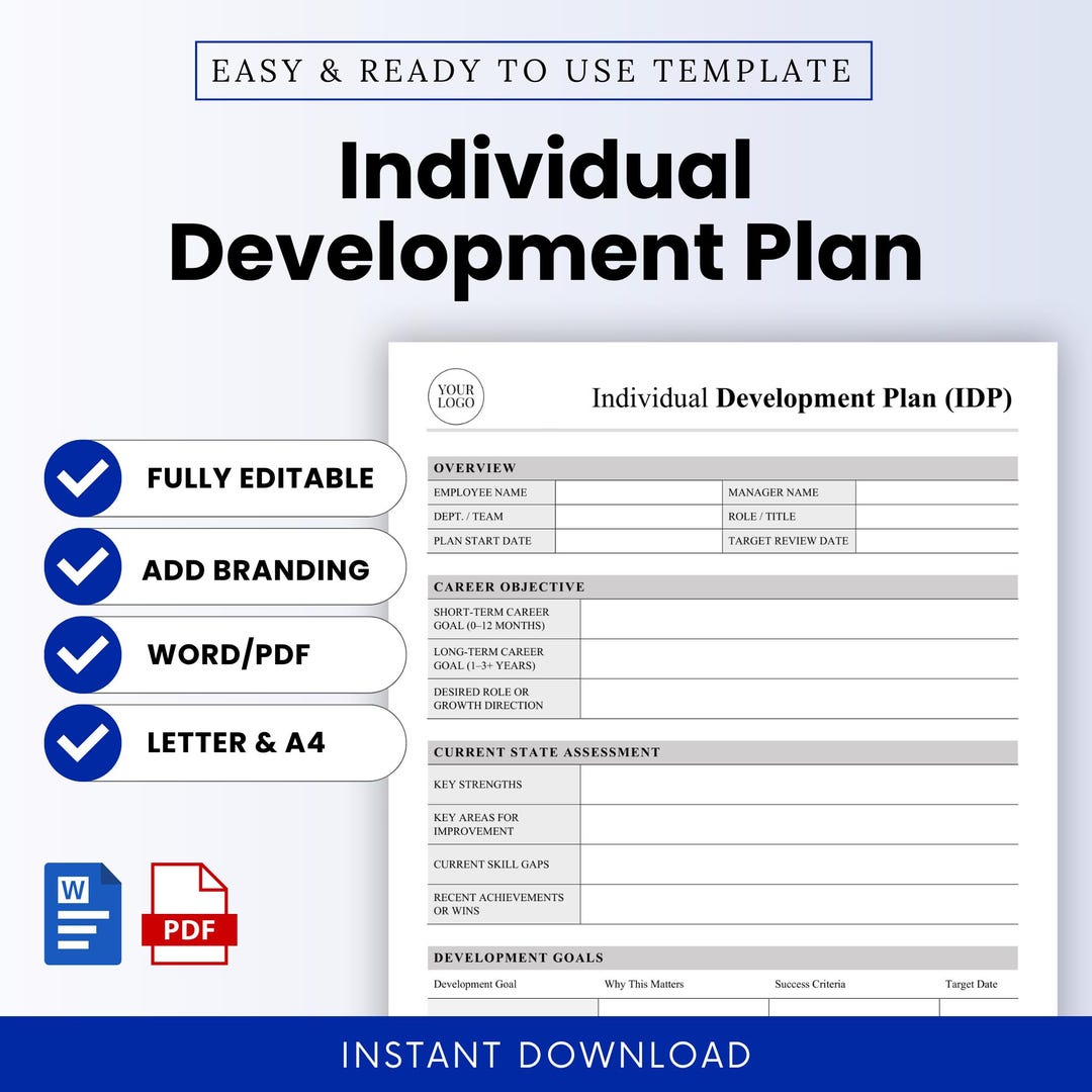 Individual Development Plan Template – Word & PDF, A4 + US Letter ...
