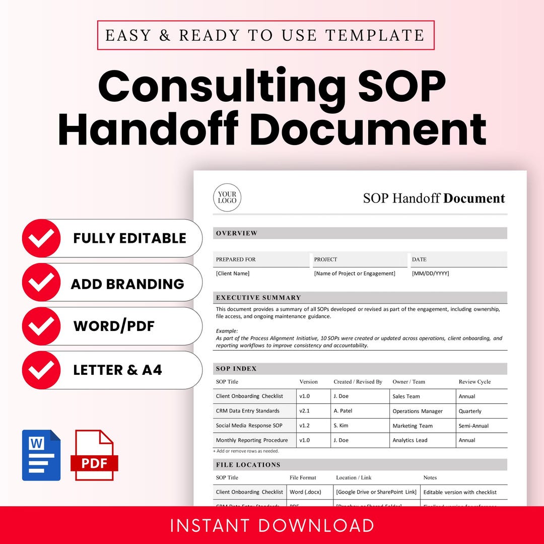 Consulting SOP Handoff Document – Word & PDF, A4 + US Letter - Etsy