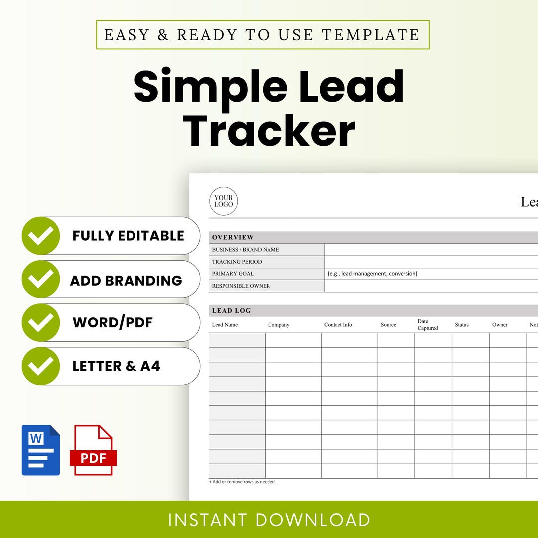 Simple Lead Tracker Template – Word & PDF, A4 + US Letter - Etsy UK