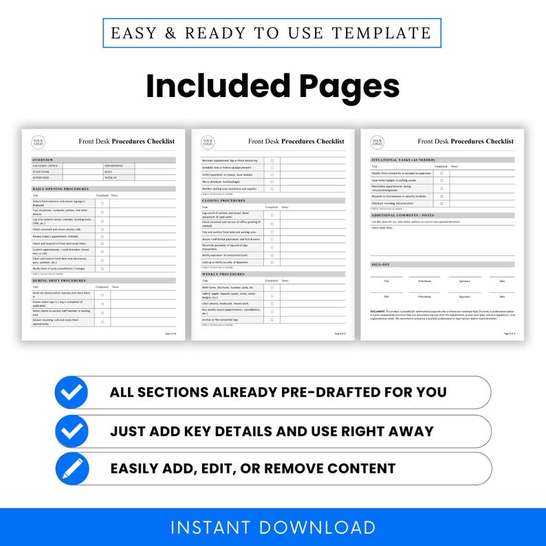 Front Desk Procedures Checklist Template – Word & PDF, A4 + US Letter ...