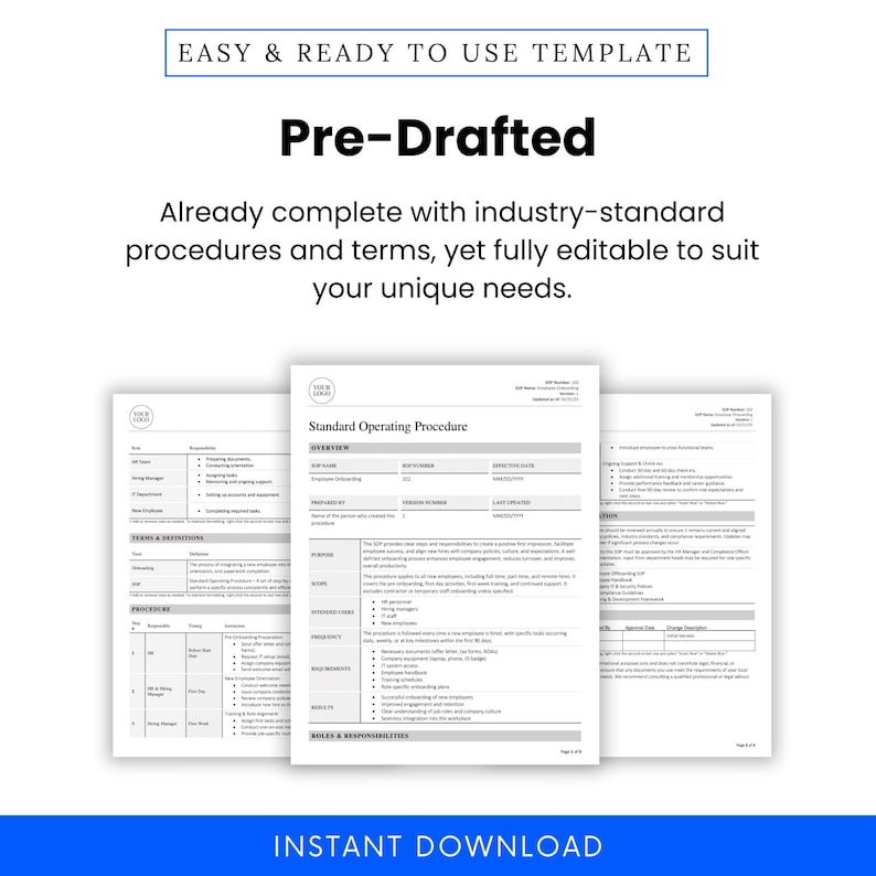 Employee Onboarding SOP Template (word, PDF) | Simple Standard ...