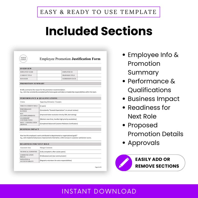 Employee Promotion Justification Form (word, PDF) | Promotion ...