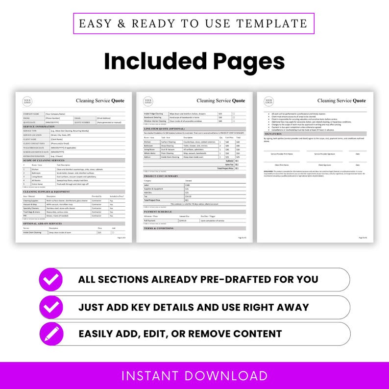 Cleaning Service Quote Template – Word & PDF, A4 + US Letter - Etsy