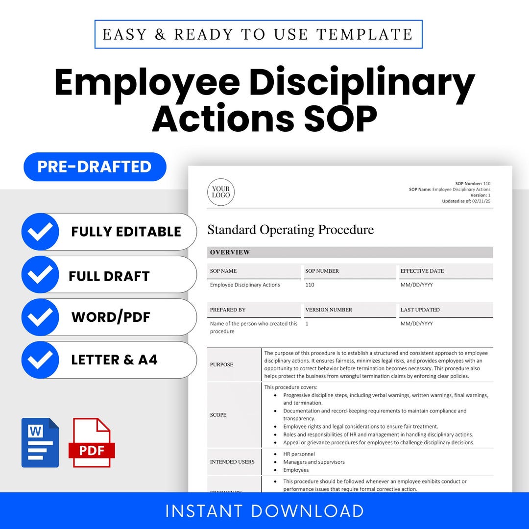 Employee Disciplinary Actions SOP Template (word, PDF) | Simple ...
