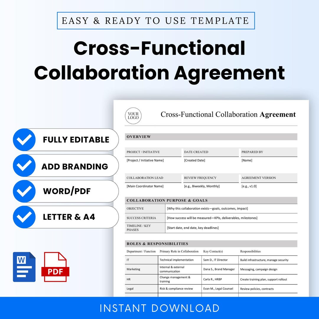 Cross-functional Collaboration Agreement Template – Word & PDF, A4 + US ...