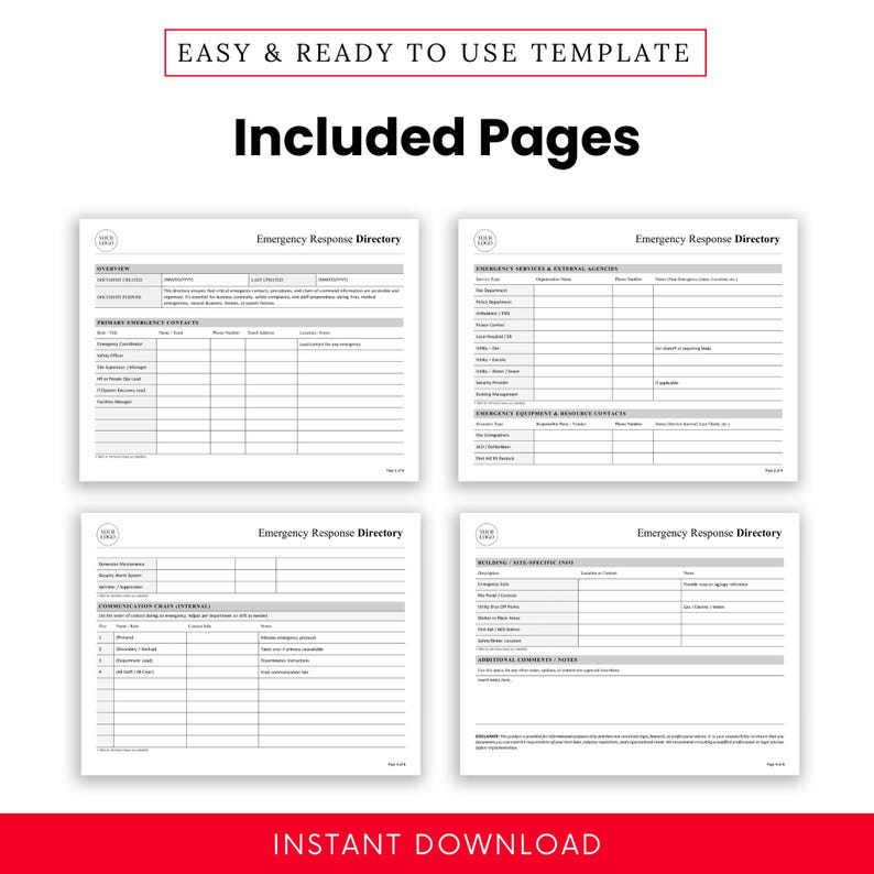 Emergency Response Directory Template – Word & PDF, A4 + US Letter - Etsy