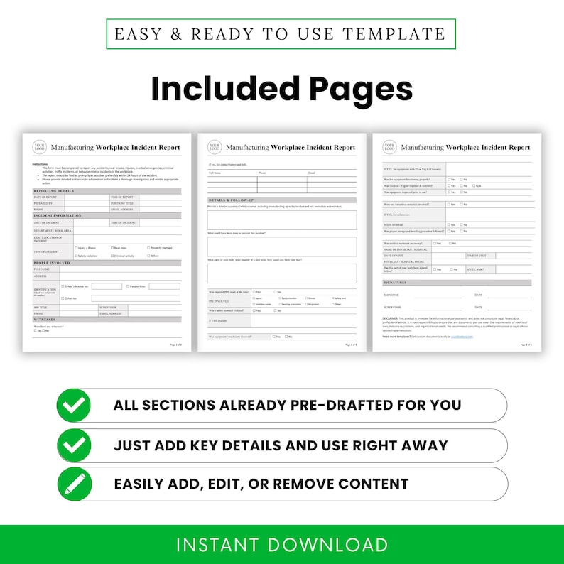 Manufacturing Incident Report Form (word, PDF) | Workplace Incident ...