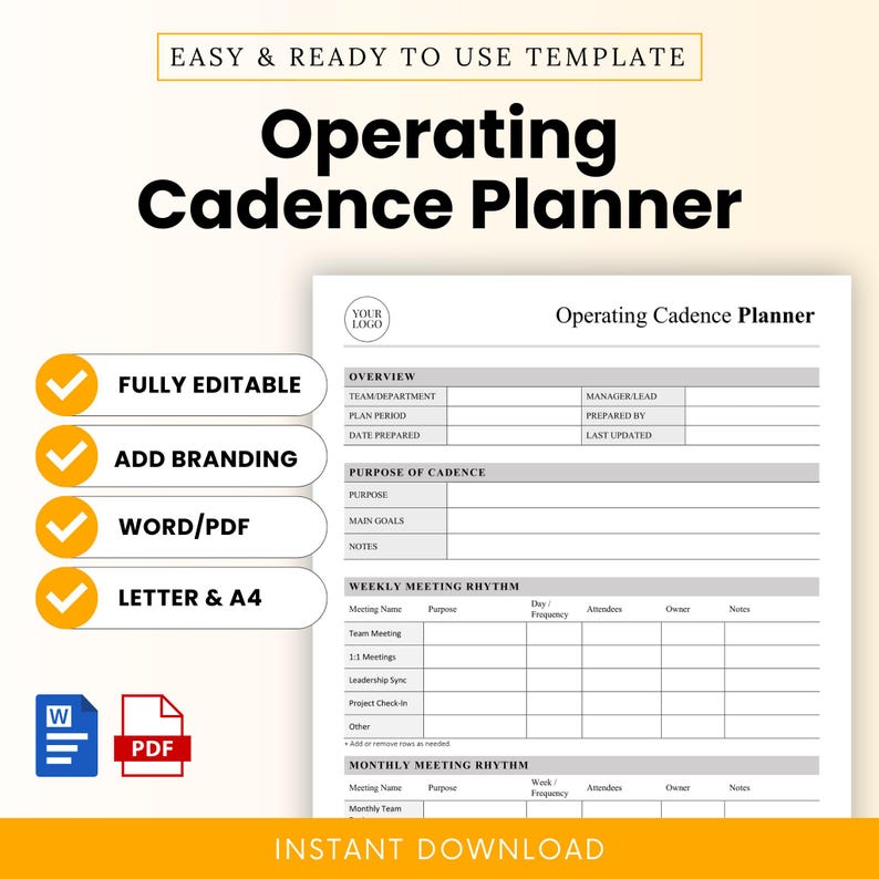 Operating Cadence Planner Template – Word & PDF, A4 + US Letter - Etsy