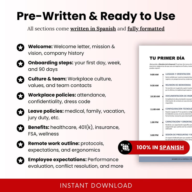 Spanish Employee Handbook Template (manual Del Empleado En Español ...