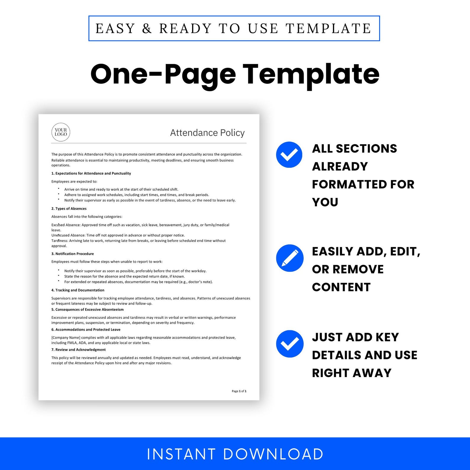 Employee Attendance Policy Template (word, PDF) | Simple Human ...