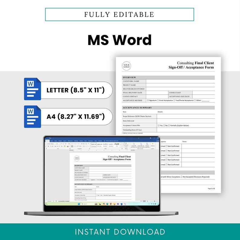 Consulting Final Client Sign-off / Acceptance Form Template – Word ...