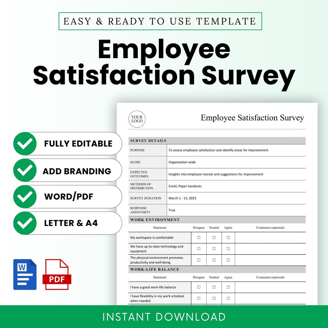 Simple Employee Satisfaction Survey Form Template (word, PDF ...