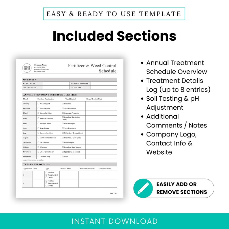 Fertilizer and Weed Control Schedule Template – Word & PDF, A4 + US ...