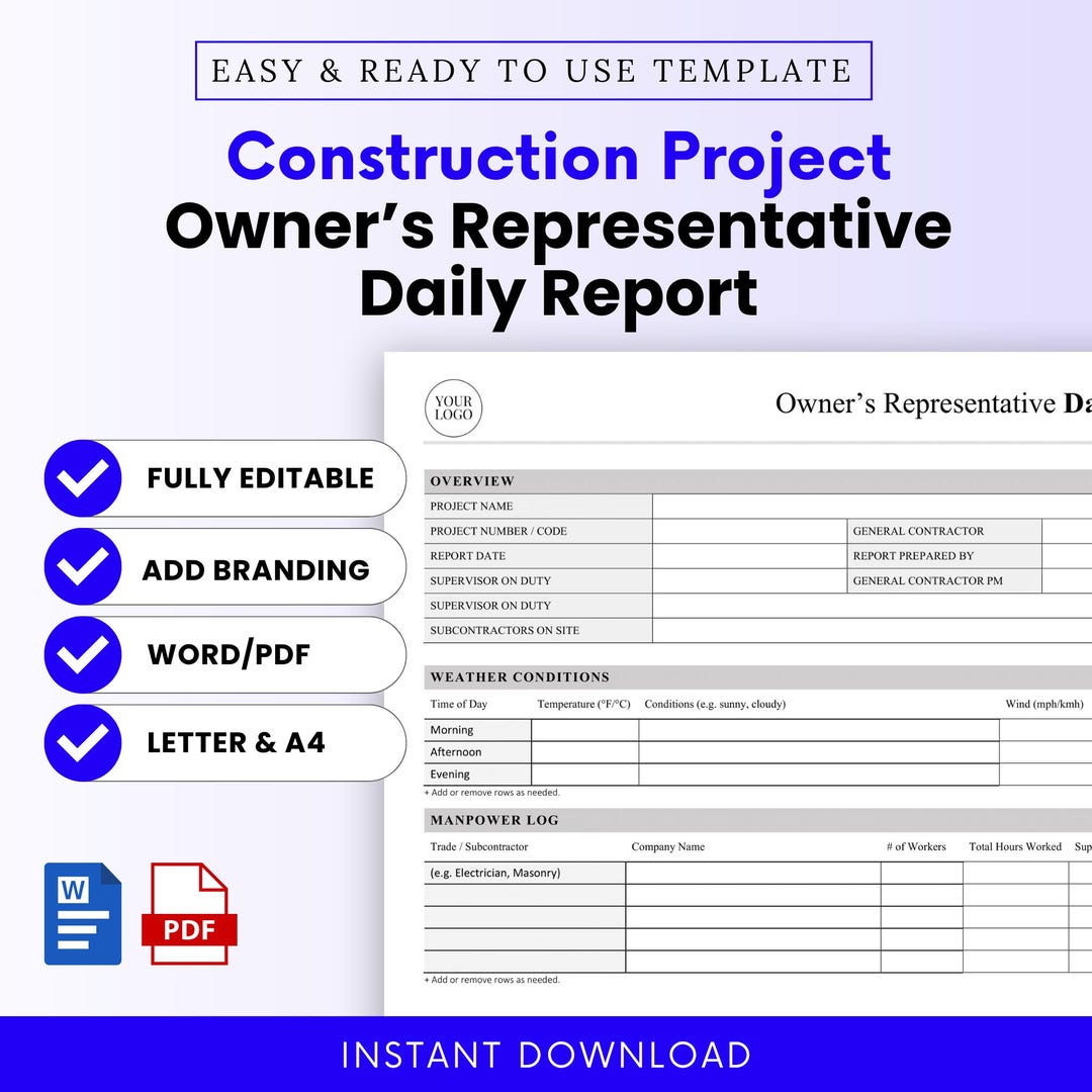 Owner's Representative Daily Report Template for Construction Projects ...
