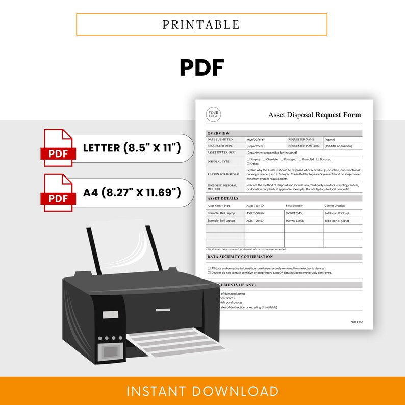 Asset Disposal Request Form Template (word, PDF) | Equipment Retirement ...