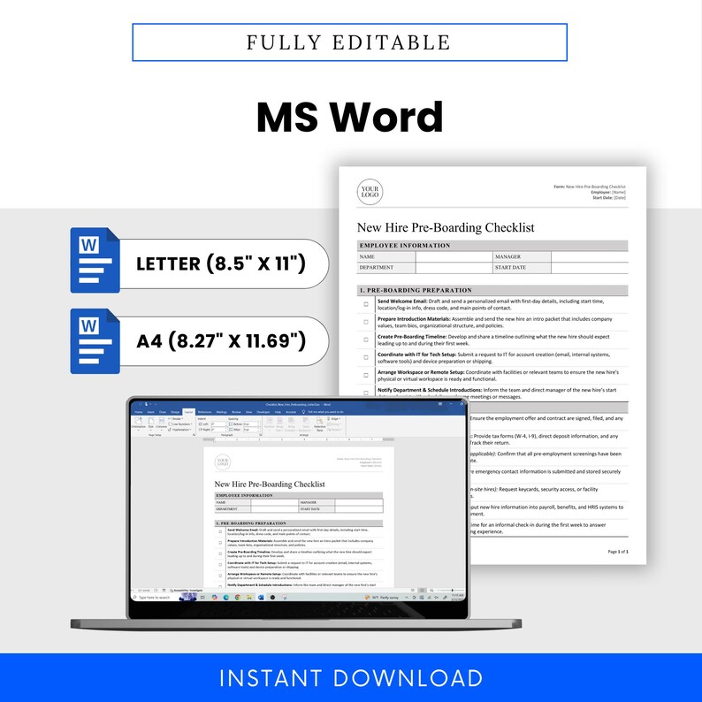 New Hire Pre-boarding Checklist (MS Word, PDF) | Simple HR Template ...