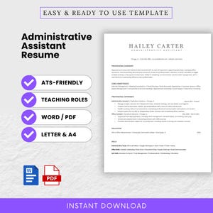 Administrative Office Resume Template - Etsy