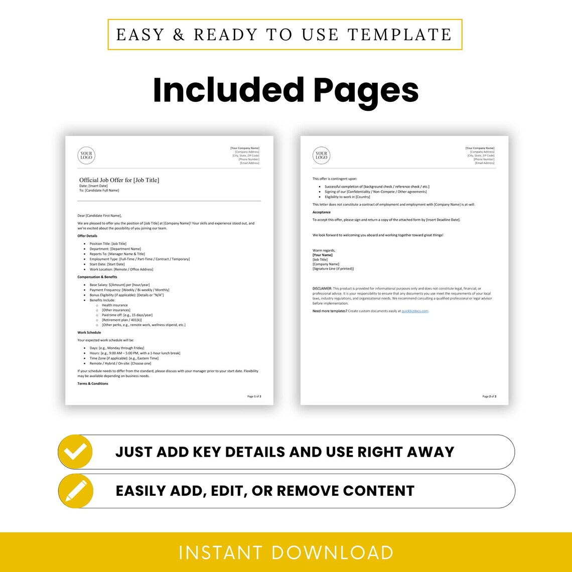 Job Offer Letter (MS Word, PDF) | Job Offer Template, Editable Offer ...