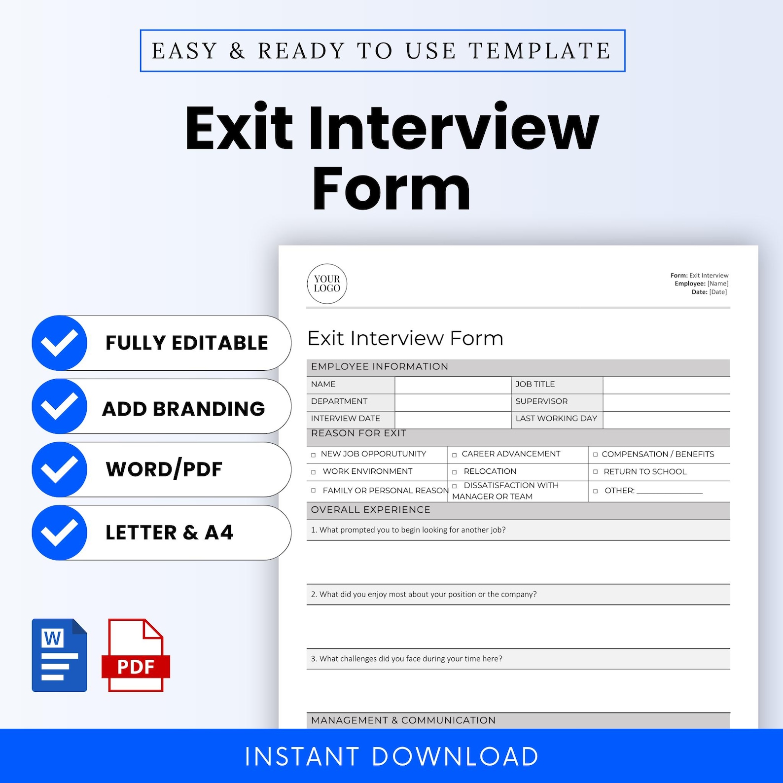 Employee Exit Interview Form Template (word, PDF) | Simple Exit ...