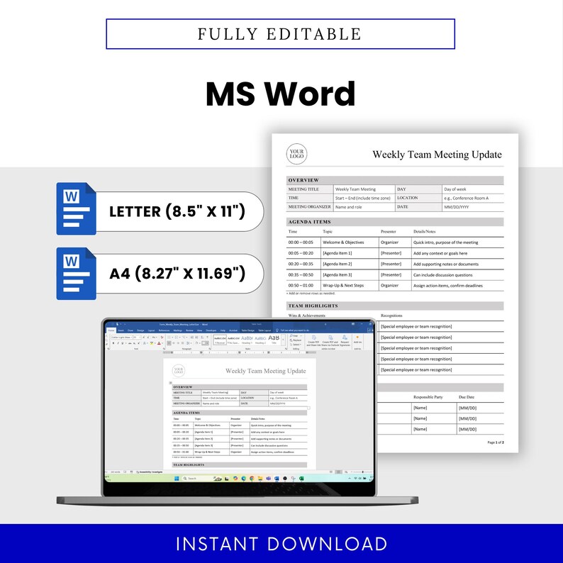 Weekly Team Meeting Updates Template (word, PDF) | Simple Meeting ...