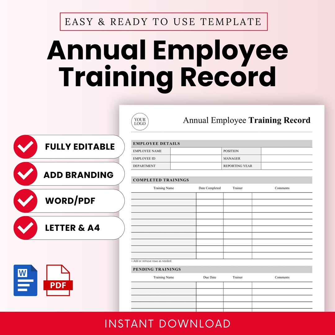 Annual Employee Training Record Template (word, PDF) | Employee ...