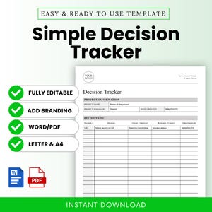 Simple Decision Tracker Template (word, PDF) | Project Decision Log ...