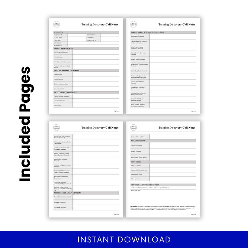 Tutoring Discovery Call Notes Template – Word & PDF, A4 + US Letter - Etsy