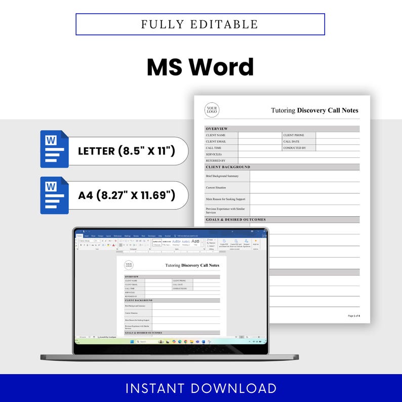 Tutoring Discovery Call Notes Template – Word & PDF, A4 + US Letter - Etsy