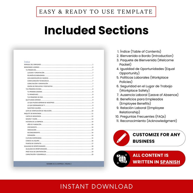 Spanish Employee Handbook Template (manual Del Empleado En Español ...