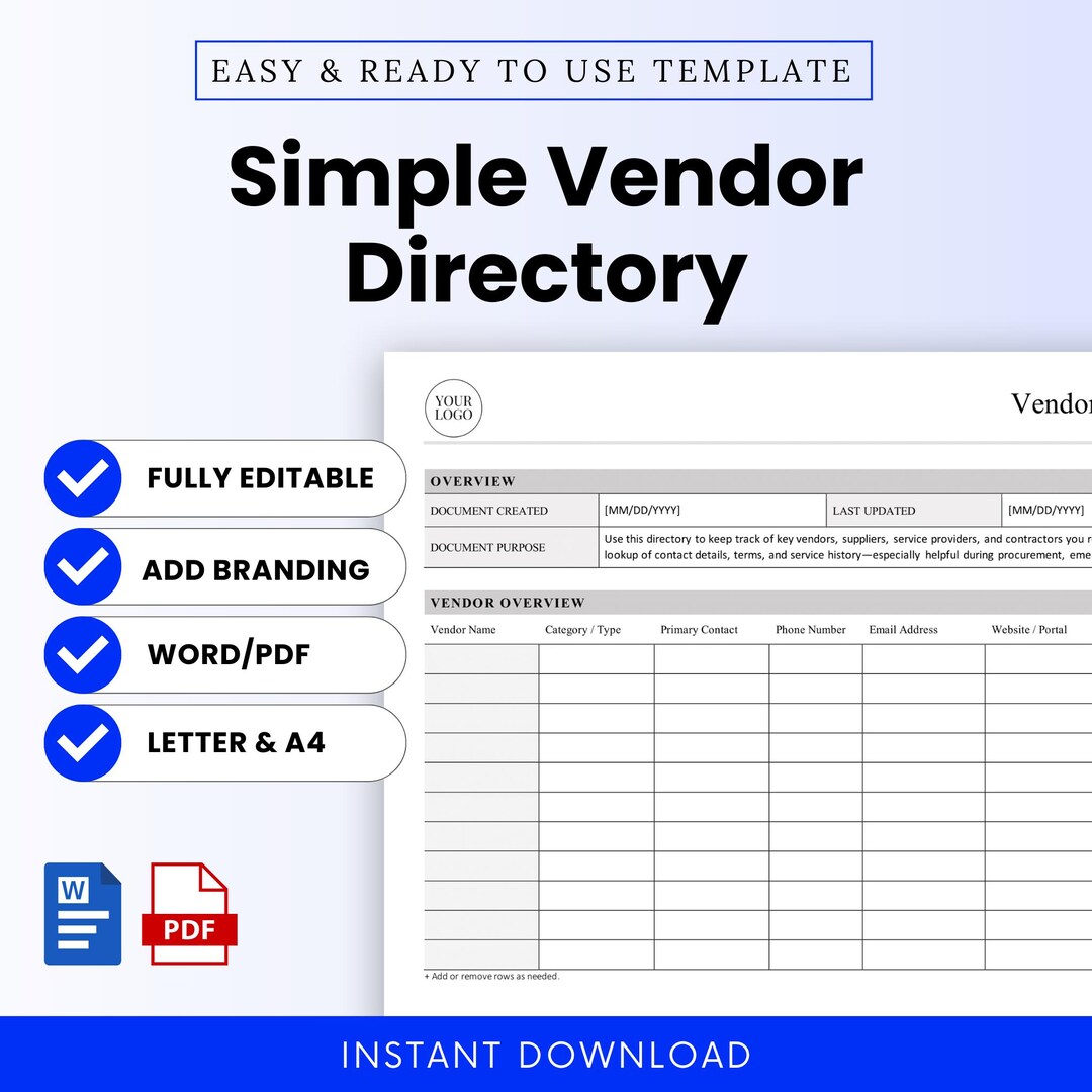 Simple Vendor Directory Template – Word & PDF, A4 + US Letter - Etsy