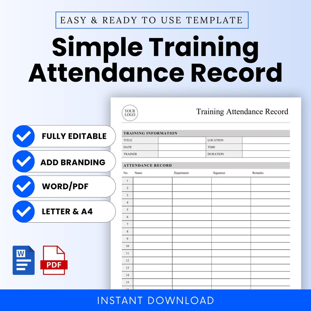 Simple Training Attendance Record Template (word, PDF) | Workshop ...