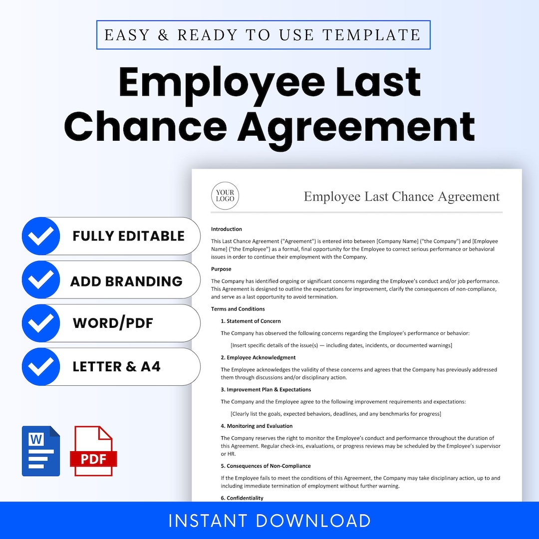 Employee Last Chance Agreement Template (word, PDF) | Editable Employee ...