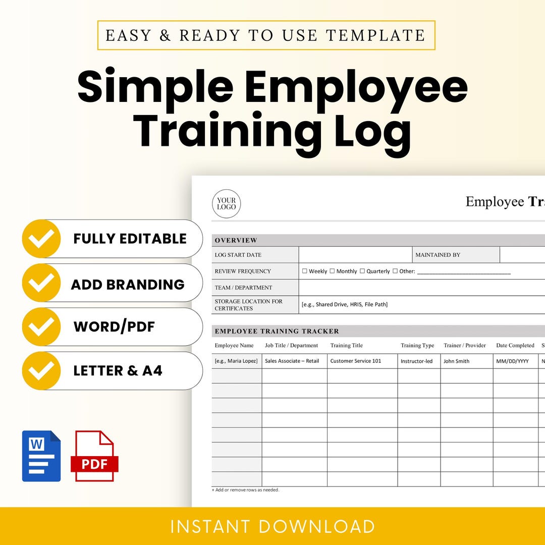Simple Employee Training Log Template – Word & PDF, A4 + US Letter - Etsy