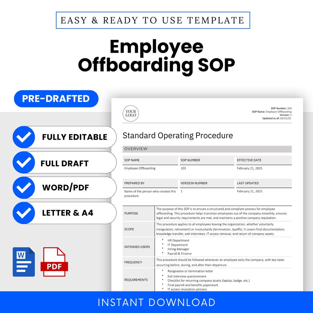 Employee Offboarding SOP Template (word, PDF) | Simple Standard ...