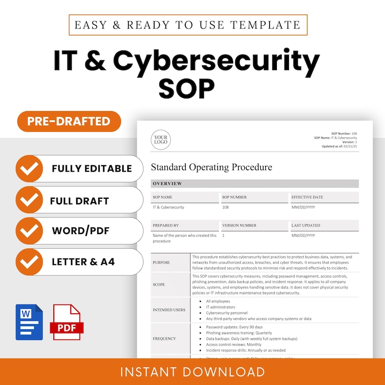 IT & Cybersecurity SOP Template (word, PDF) | Simple Standard Operating ...