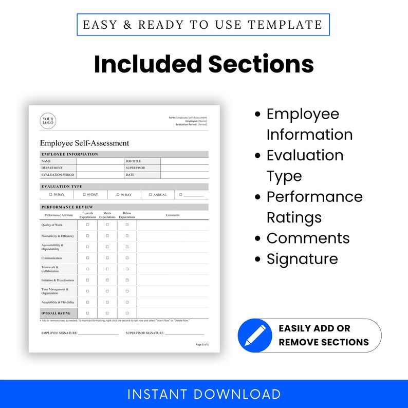 Employee Self-assessment Form (MS Word, PDF) | Simple HR Template ...