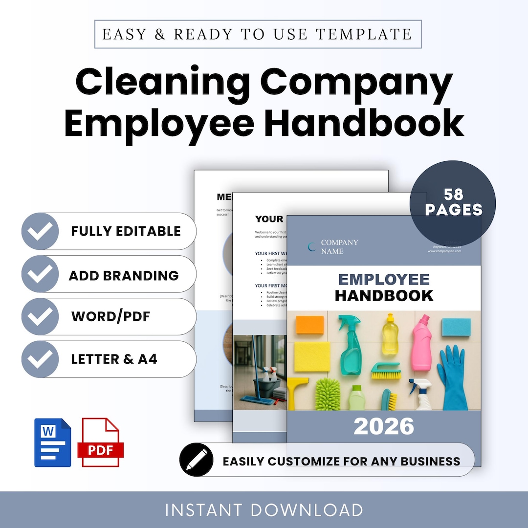 Cleaning Company Employee Handbook Template – Word & PDF, A4 + US ...
