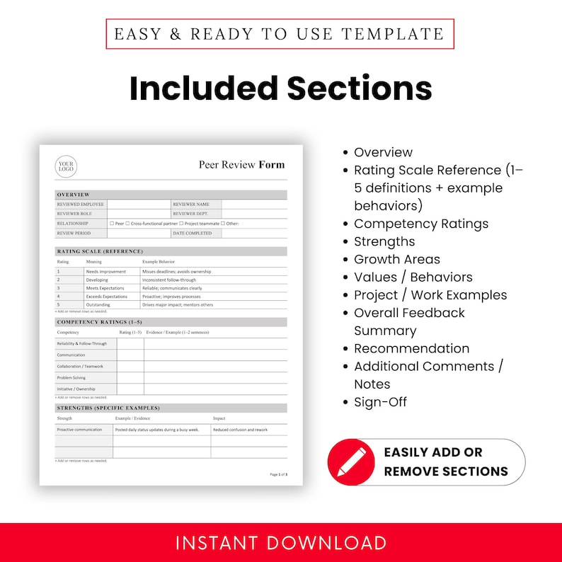 Simple Peer Review Form Template – Word & PDF, A4 + US Letter - Etsy