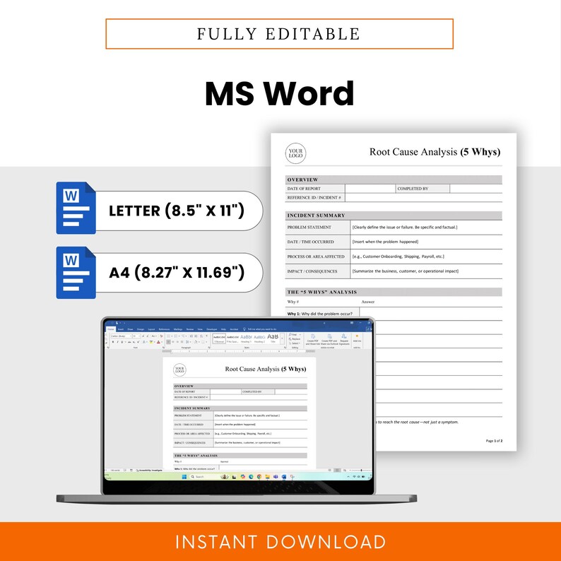 Simple Root Cause Analysis Form Template – Word & PDF, A4 + US Letter ...