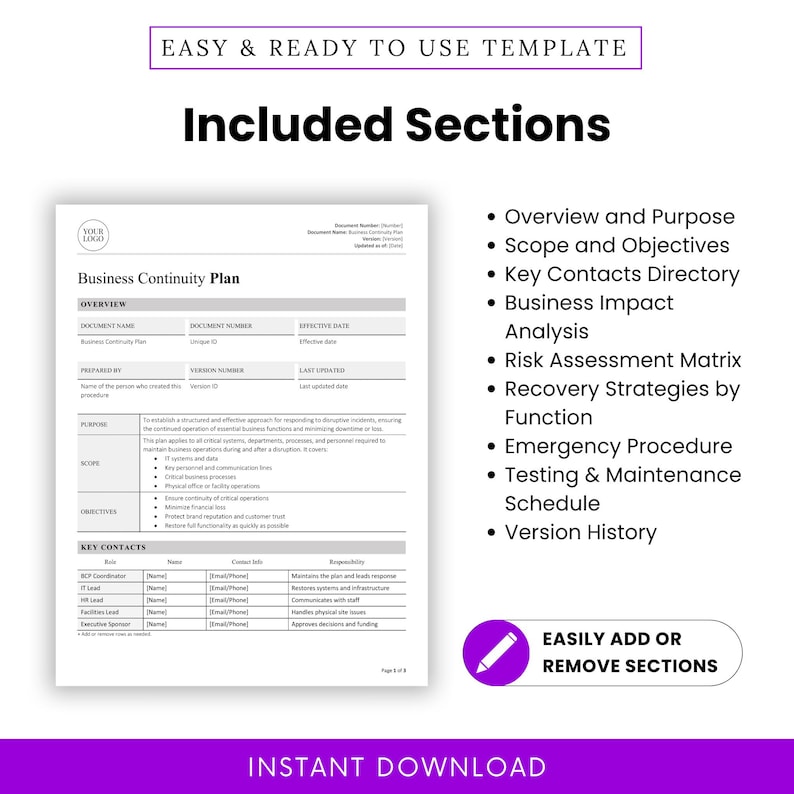 Simple Business Continuity Plan Template (word, PDF) | Business ...