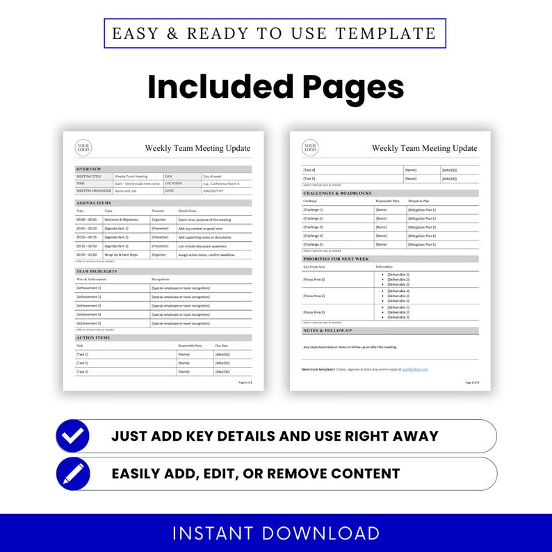 Weekly Team Meeting Updates Template (word, PDF) | Simple Meeting ...