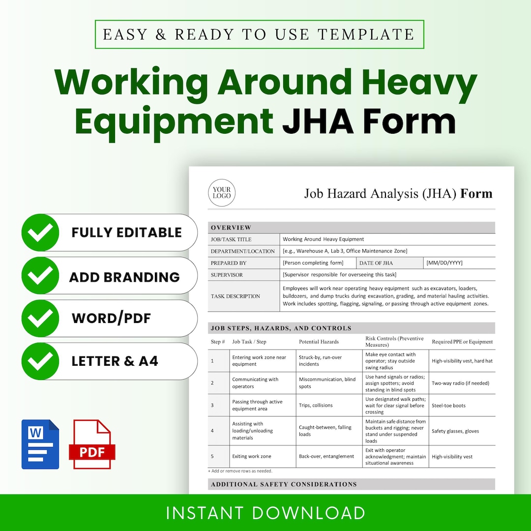 Working Around Heavy Equipment Job Hazard Analysis (JHA) Template ...