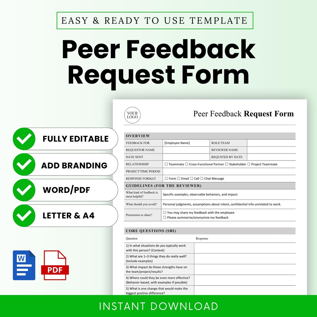 Peer Feedback Request Form Template – Word & PDF, A4 + US Letter - Etsy