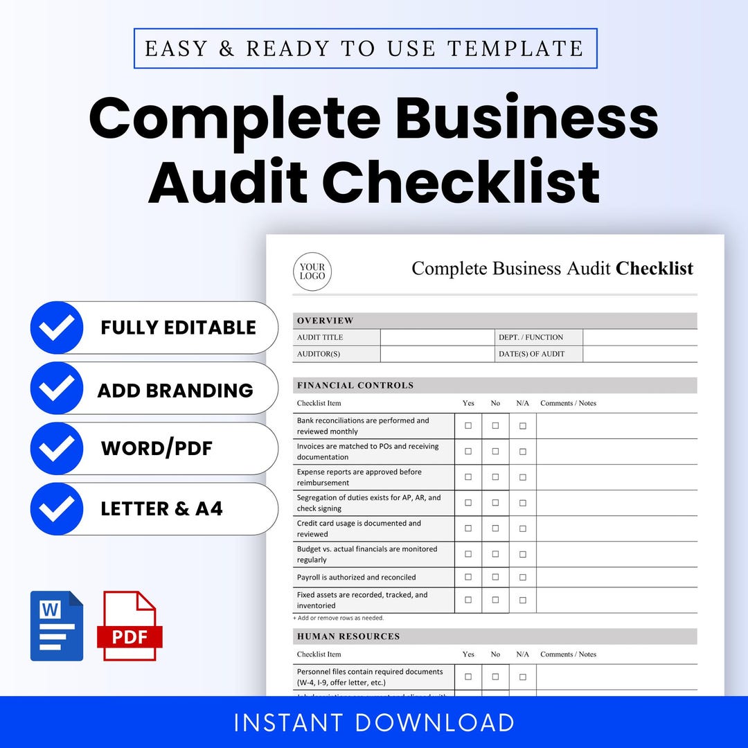 Complete Business Audit Checklist Template – Word & PDF, A4 + US Letter ...